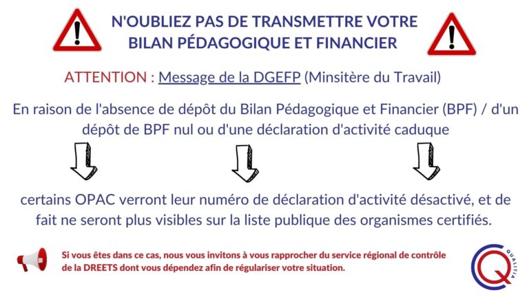 QUALIOPI - Transmission du Bilan Pédagogique et Financier - Qualitia Certification